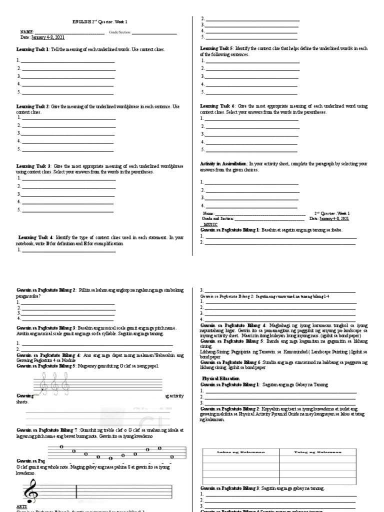 JVV - Answer Sheet in AP and ESP - Week 1.QUARTER 2 | PDF