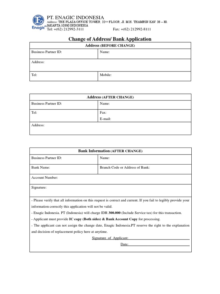 9.change of Address or Bank Application | PDF | Finance & Money Management