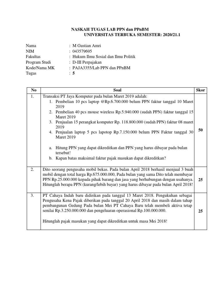 Tugas Lab PPN dan PPnBM | PDF | Karier & Perkembangan | Bisnis
