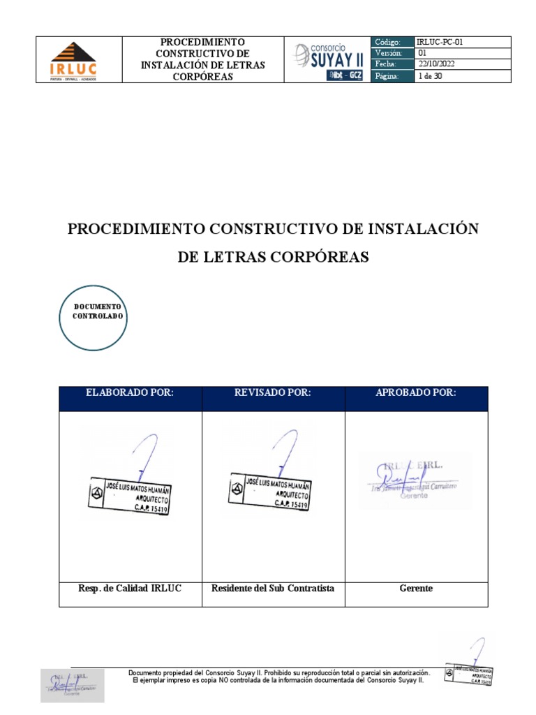 Procedimiento Constructivo Instalación de Letras Corpóreas - Rev 0 ...