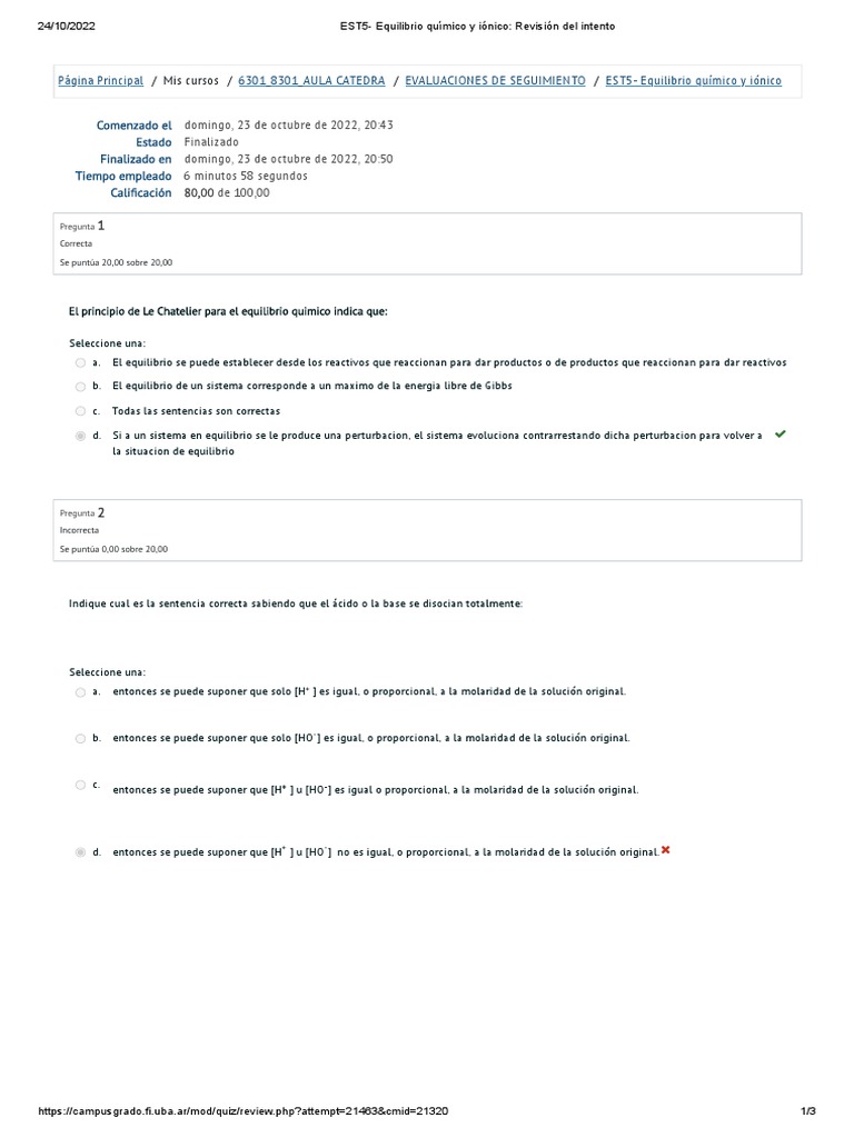 Cuestionario Eq2 | PDF | Equilibrio químico | Hidróxido de sodio
