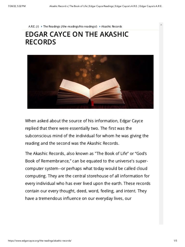 Akashic Record S - The Book of Life - Edgar Cayce Readings - Edgar Cayce's A.R.E. - Edgar Cayce ...