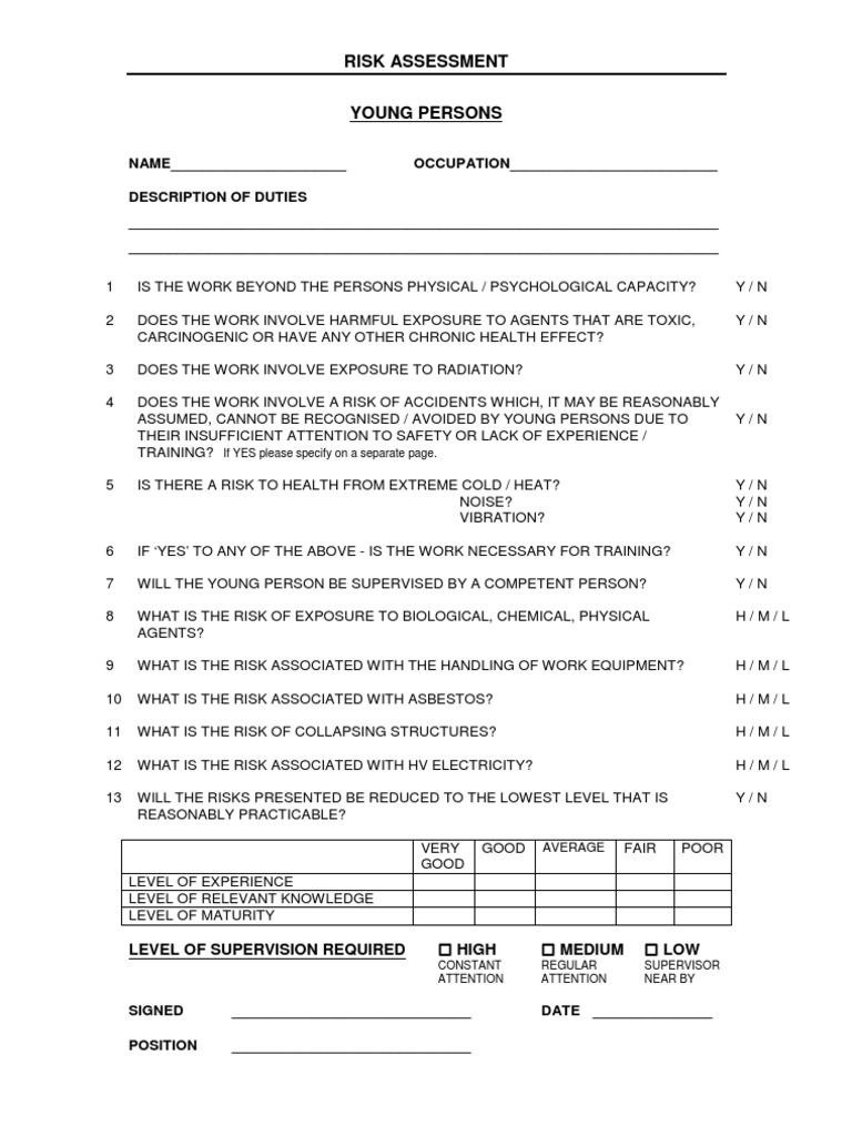 Young Persons Risk Assessment | PDF | Business | Self-Improvement