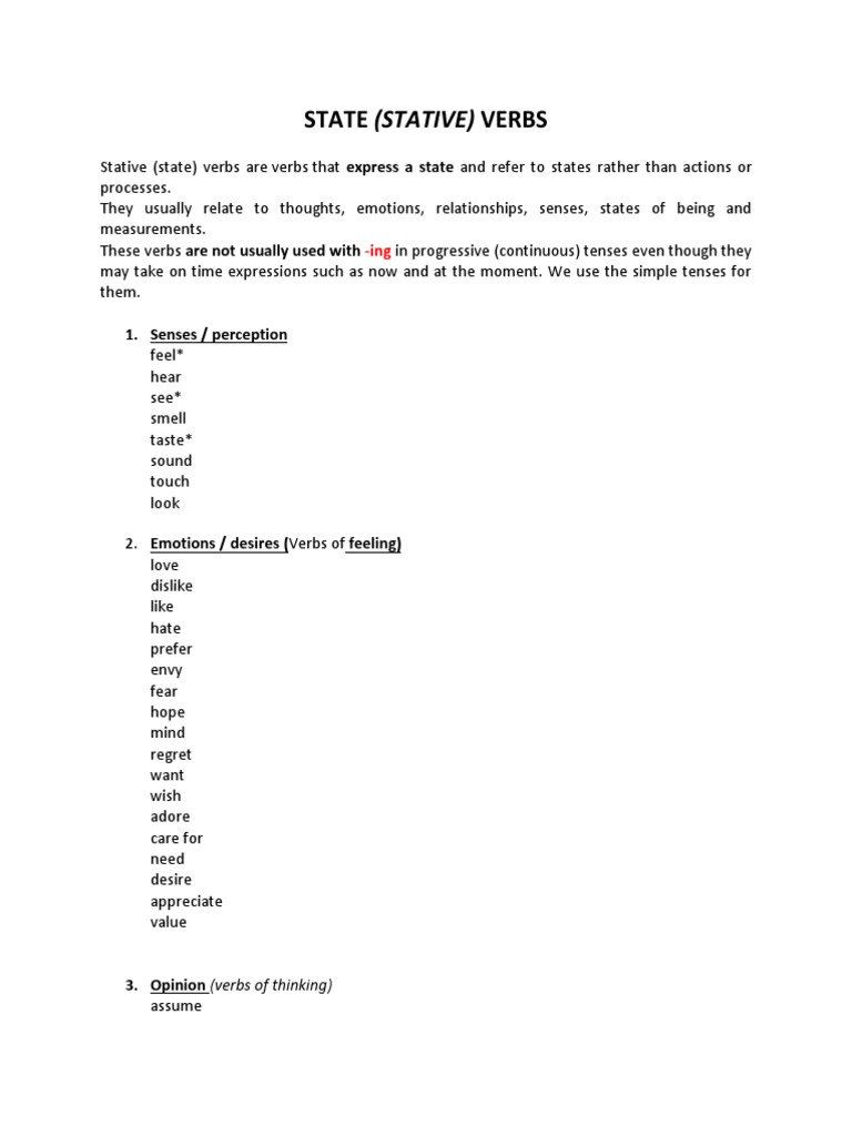 Stative Verbs List | Download Free PDF | Mind | Verb