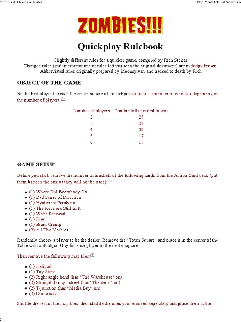 Zombies!!! Revised Rules | PDF