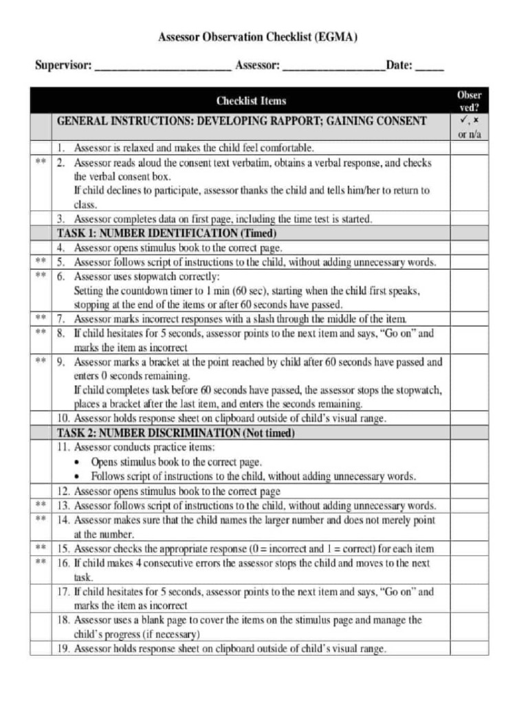 Assessors Observation Checklist | PDF