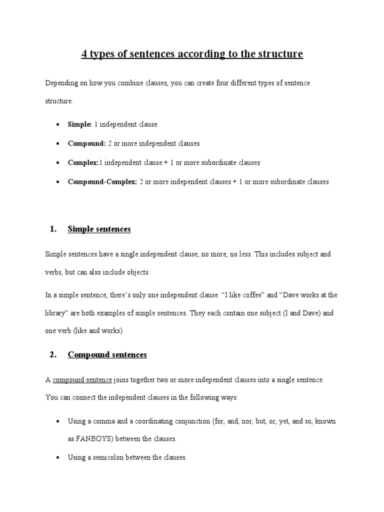 4 Types of Sentences According To The Structure | PDF