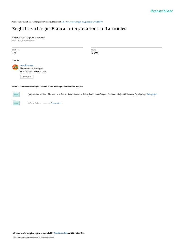 English As A Lingua Franca Interpretations and Att | PDF | English ...