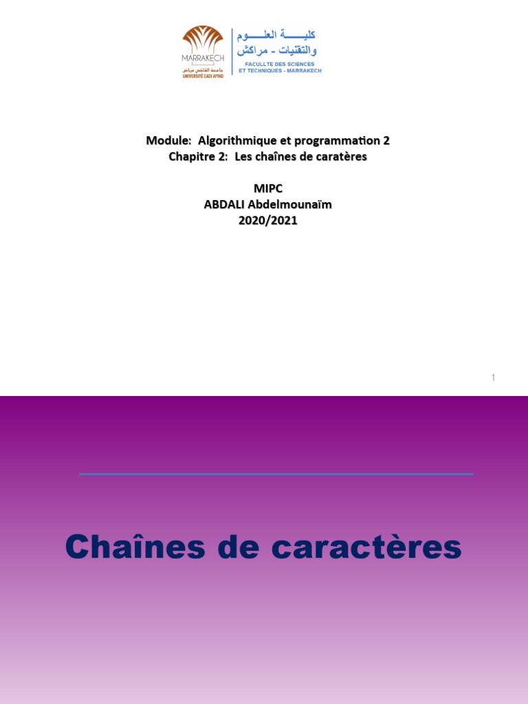 Chapitre 2 Chaine de Cara | PDF | Chaîne de caractères | Informatique