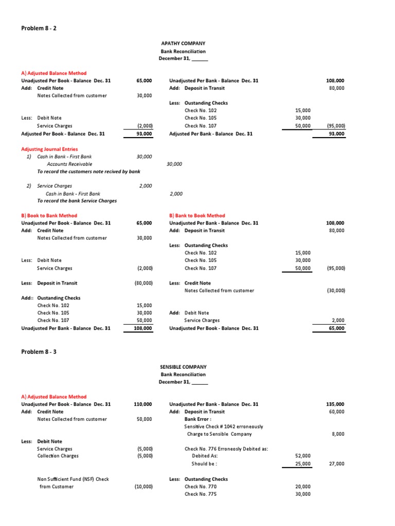 Bank Recon Solution To Exercises | PDF