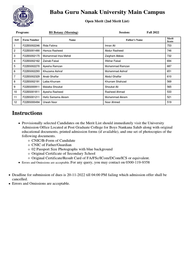 BGNU Main BS Botany Morning | PDF