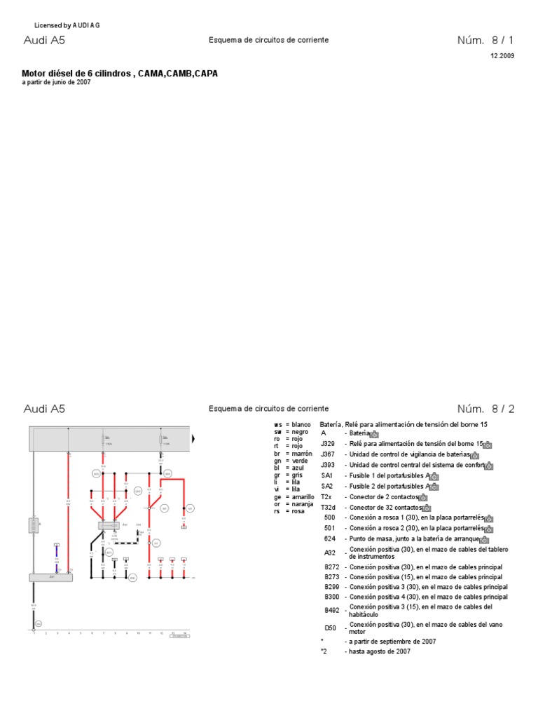 Audi A5 Capa 2007 Esquema Motor de Arranque y Conmutador | PDF | Relé | Acelerador