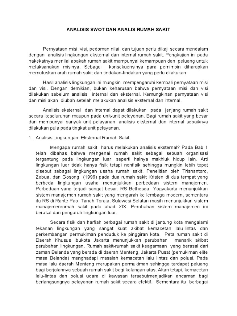 Analisis SWOT Rumah Sakit Tipe C | PDF