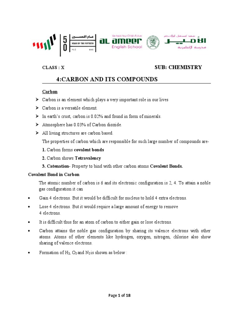 Cl10 Chem Notes Carbon and Its Compounds | PDF | Carbon | Chemical Bond