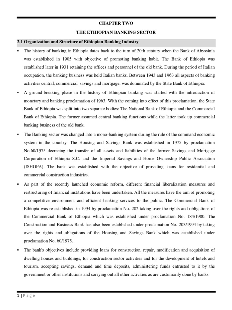 BPP CH - 2 - The - Ethiopian - Banking - Sector | PDF | Microfinance ...