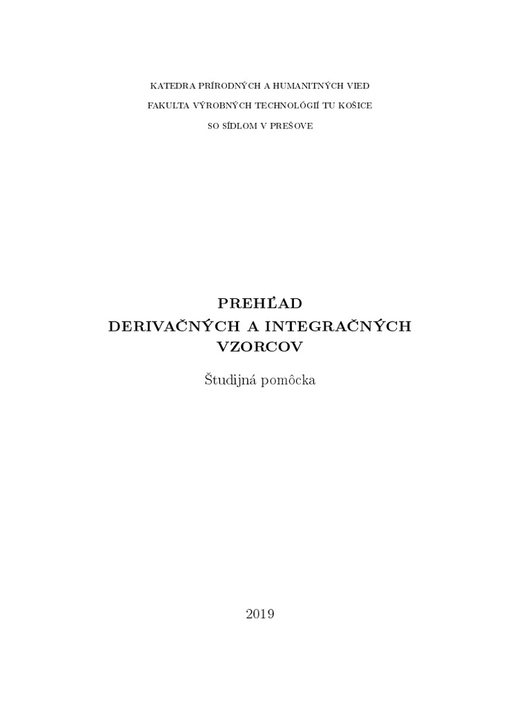 Derivacne Integracne Vzorce | PDF