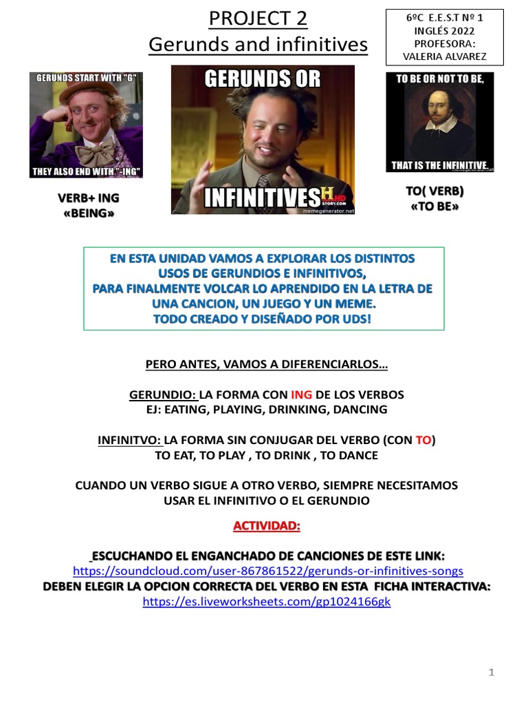 Project 2 Gerunds and Infinitives | PDF | Grammatical Conjugation ...