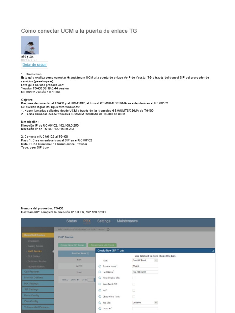 Cómo Conectar UCM A La Puerta de Enlace TG | PDF | Voz sobre IP | protocolo de Iniciacion de Sesion