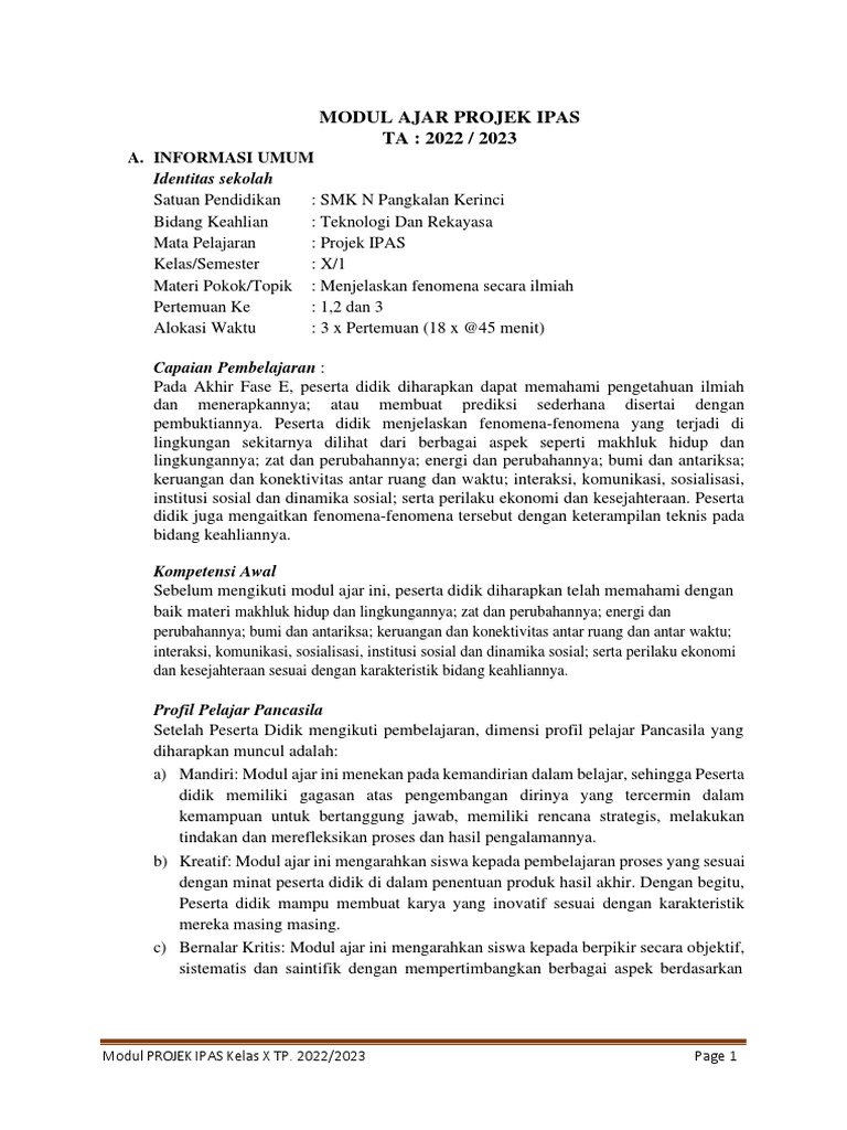 Contoh MODUL AJAR PROJEK IPAS Teknologi Dan Rekayasa | PDF