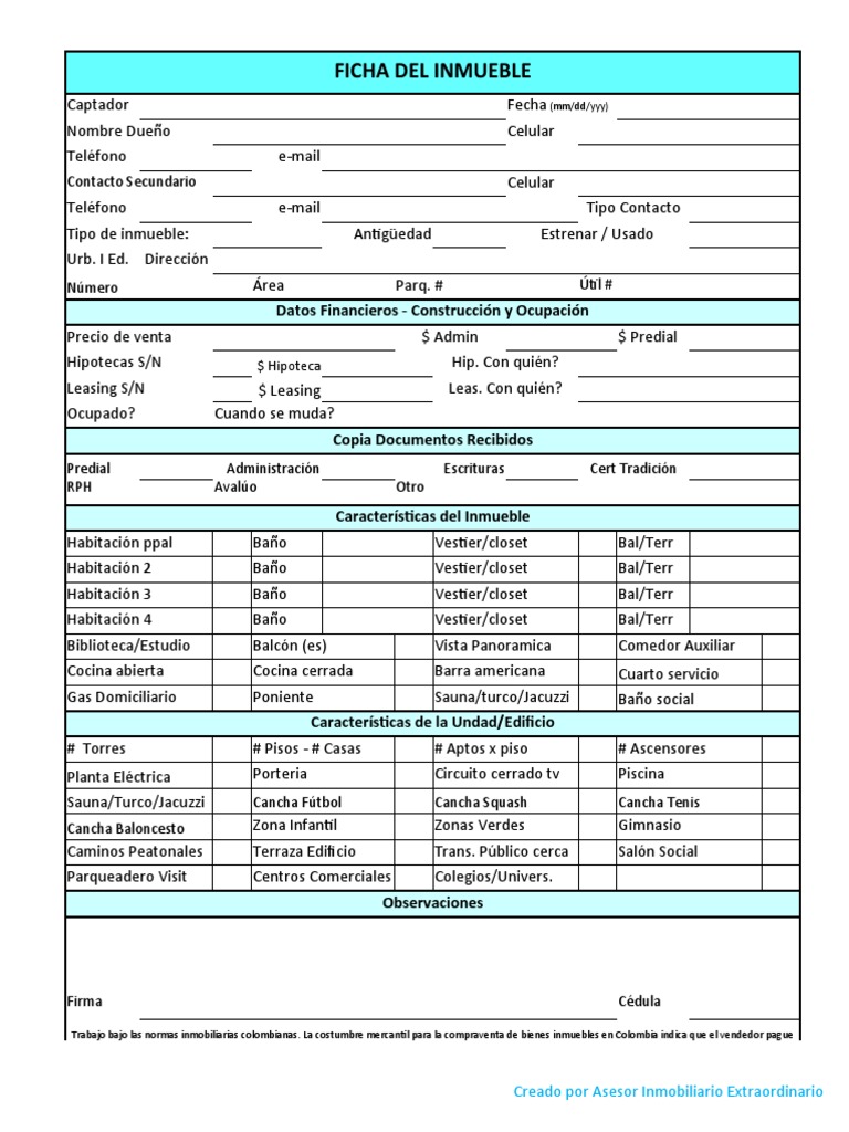Ficha Captacion de Inmuebles | PDF
