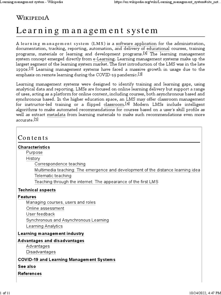 Lms Learning Management System Wikipedia Pdf Cognition Cognitive Science 