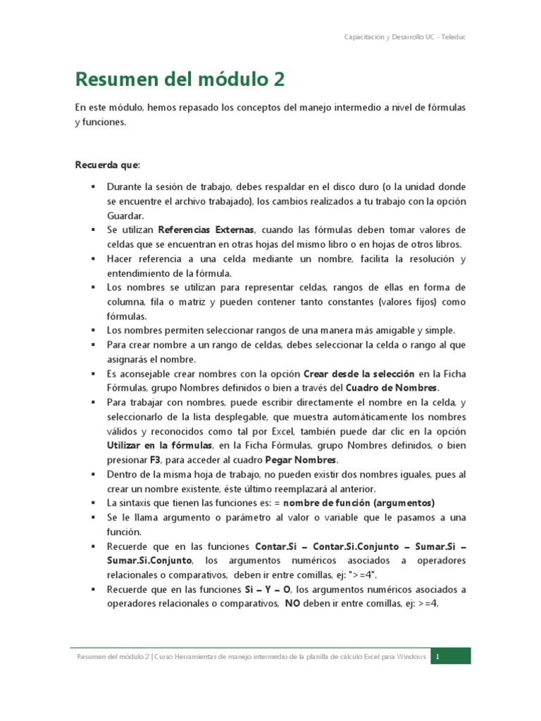 Resumen Modulo2 | PDF | Microsoft Excel | Hoja de cálculo