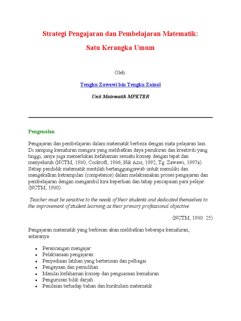 Strategi Pengajaran Dan Pembelajaran Mat | PDF