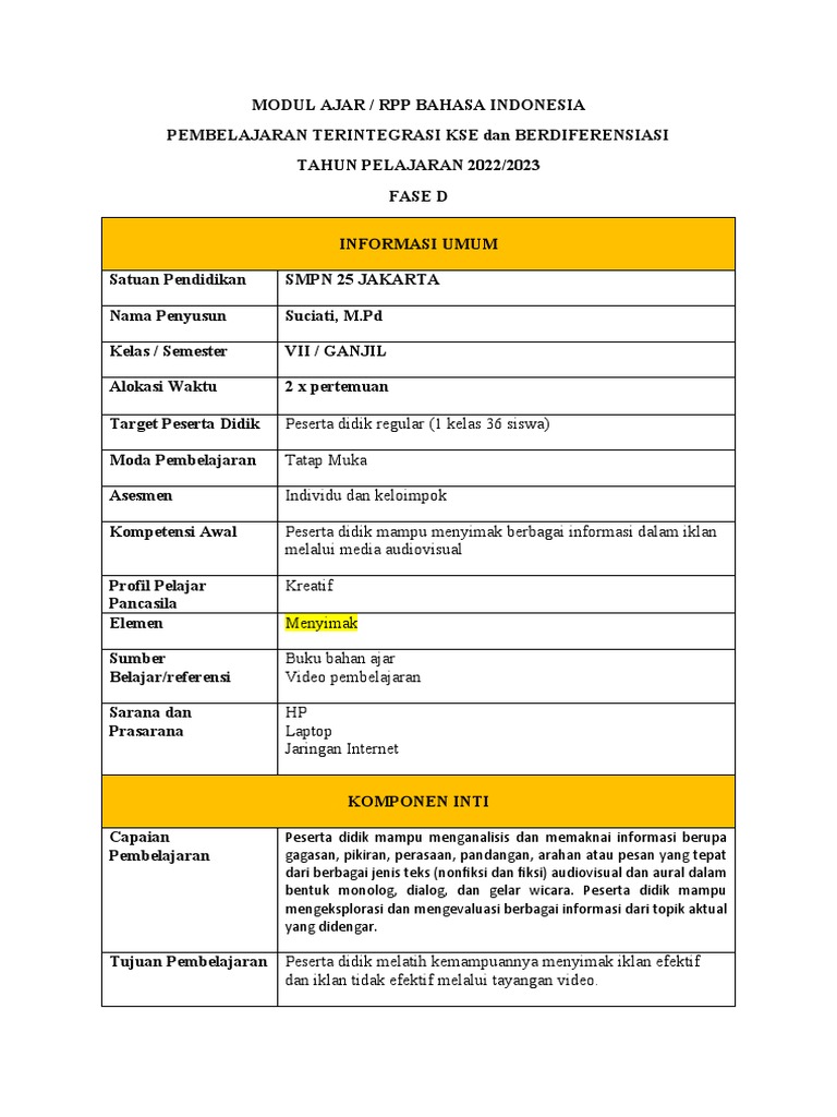 MODUL AJAR Iklan | PDF