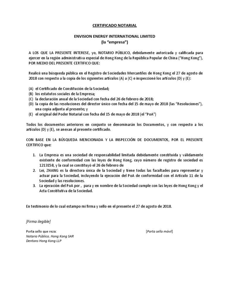 Executed Notarial Certificate #1 | PDF | Dividendo | Business