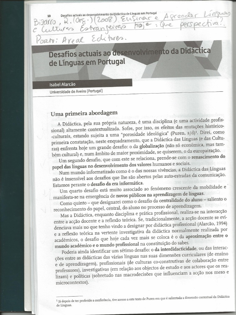 Alarcão Desafios Atuais Ao Desenvolvimento Da DL em Portugal | PDF