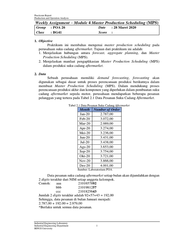 Poa26 - Modul 4 - Master Production Scheduling (MPS) | PDF