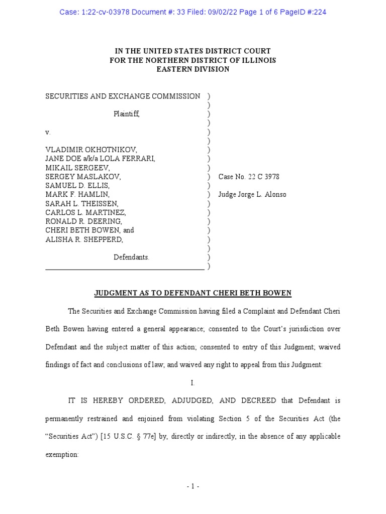 Cheri Bowen File | PDF | Complaint | Securities Act Of 1933