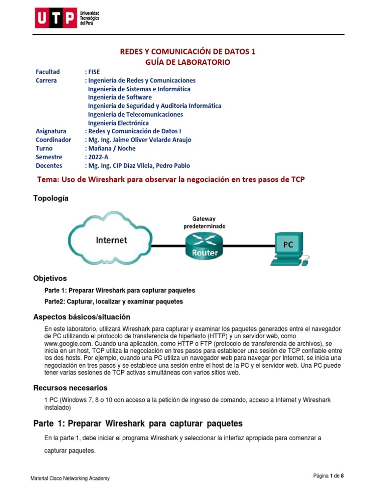 Tarea-S12.s1-Lab-Wireshark-Negociación Tres Pasos TCP | PDF | Protocolo de Control de ...