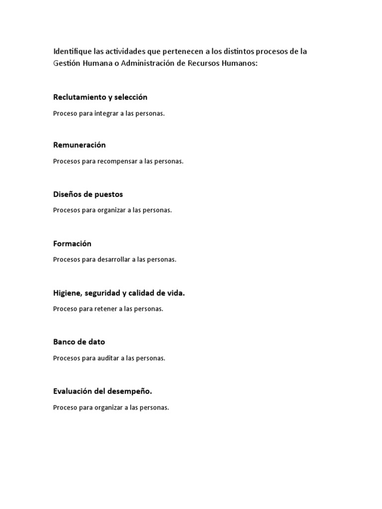 Unidad 1. Actividad 2. Autocorregible. Procesos Gestión Humana | PDF