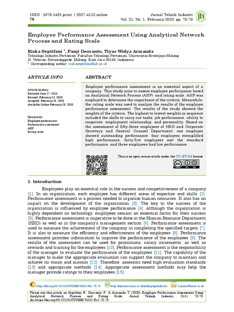 Employee Performance Assessment Using Analytical Network Process and Rating Scale | PDF ...