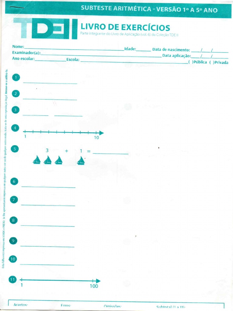 TDE II Aritimética 1 Ao 5 Ano | PDF