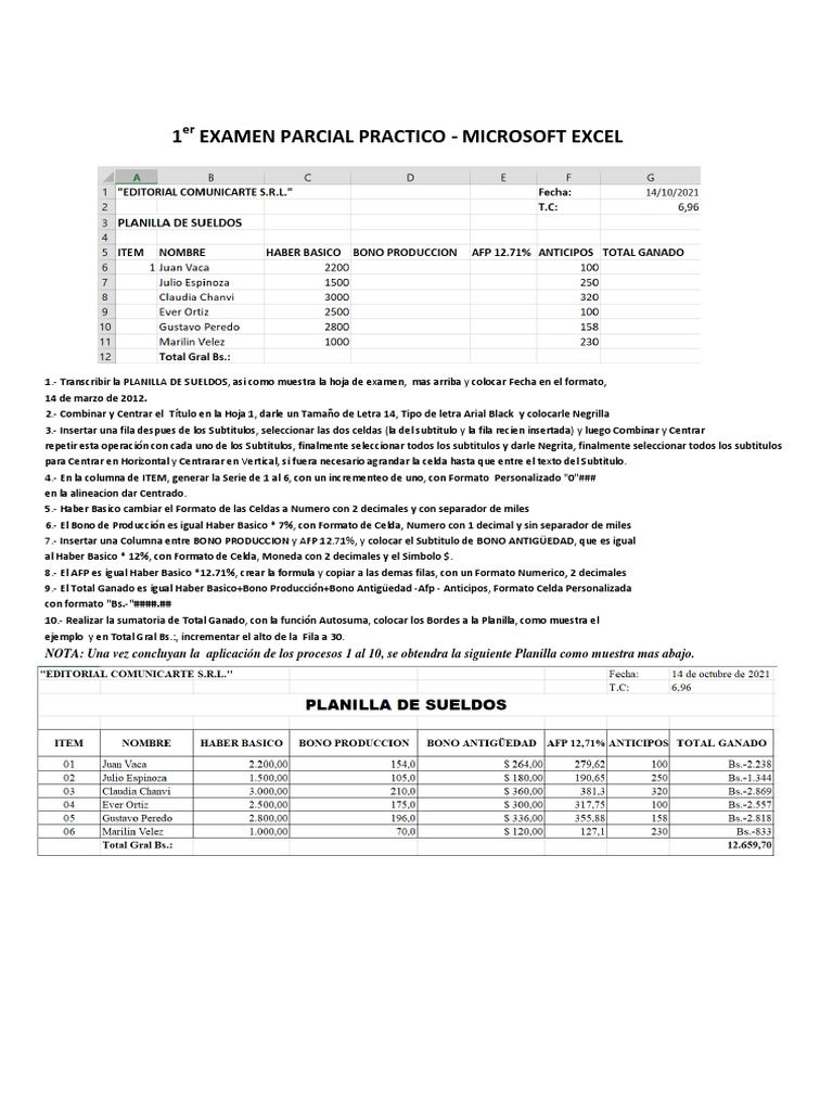 1er Examen Parcial Practico Excel 18032022 | PDF