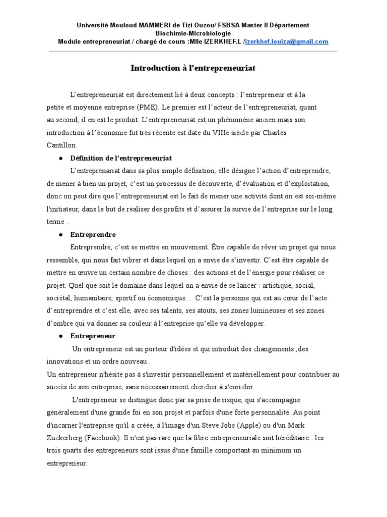 Introduction à l'entrepreneuriat et PME | PDF | Business | Entrepreneuriat