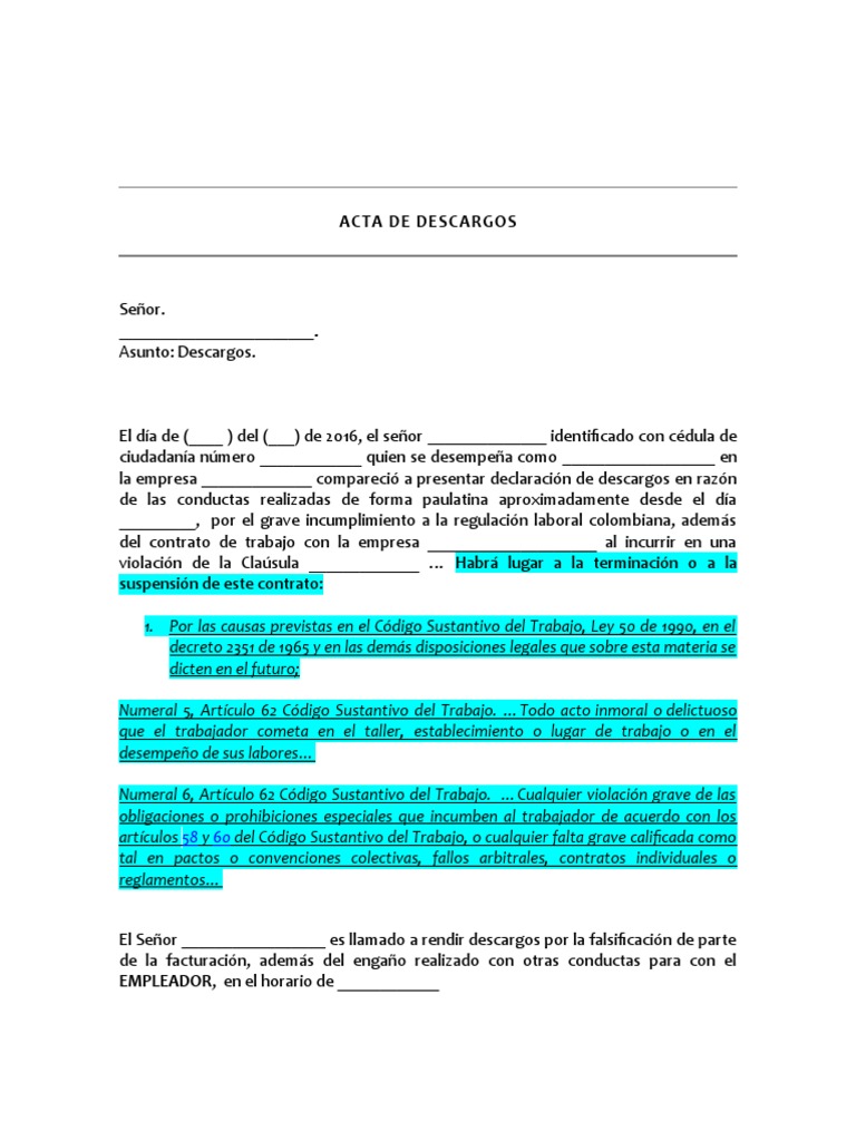 423577045 Formato Diligencia De Descargos Doc Pdf