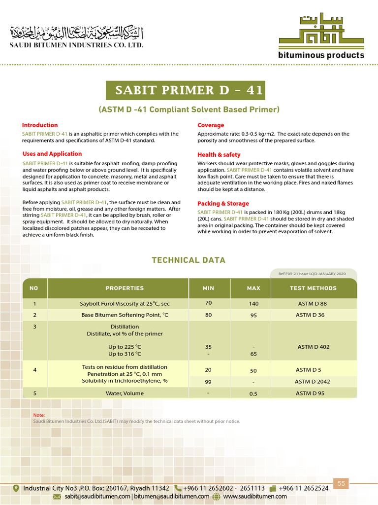 PDF - 16012777053 SABIT PRIMER D-41 | PDF | Asphalt | Distillation
