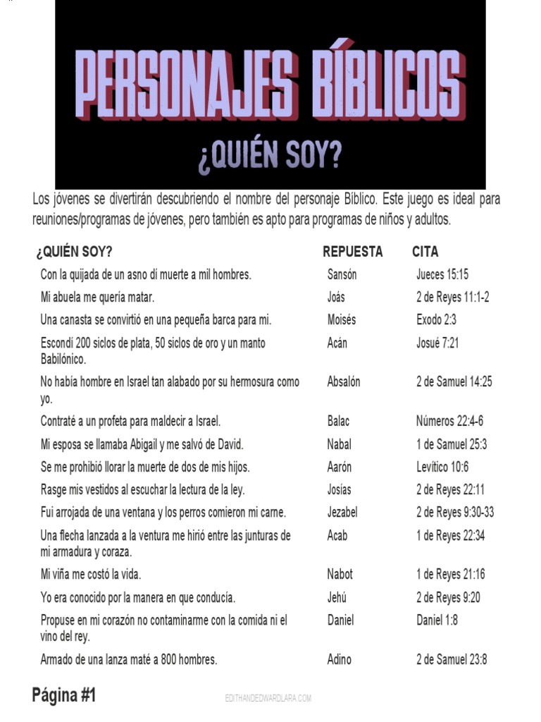 Juego Biblico Quien Soy Personajes Biblicos Ayuda Organizador | PDF ...