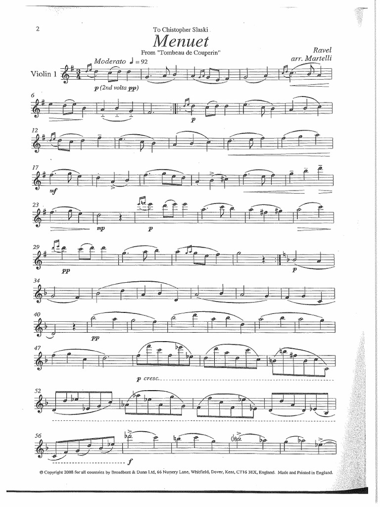 Ravel Tombeau de Couperin Menuet Version Quatuor Ou Quintette Mat | PDF