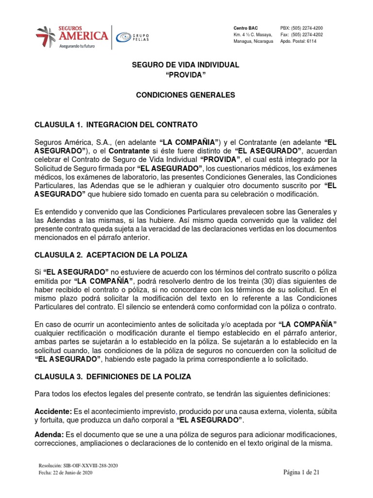 Condiciones Generales - Vida Individual PROVIDA | PDF | Póliza de seguros | Seguro