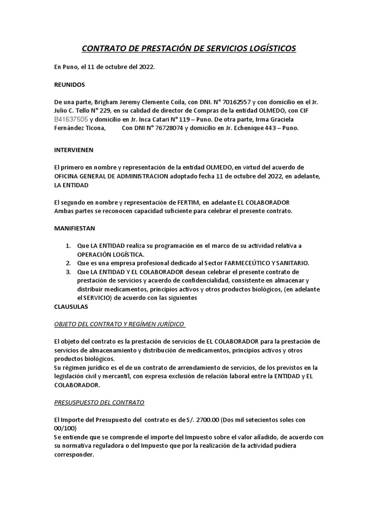 Contrato de Prestación de Servicios Logísticos | PDF | Daños y perjuicios Contrato de Prestación de Servicios Logísticos | PDF | Daños y perjuicios