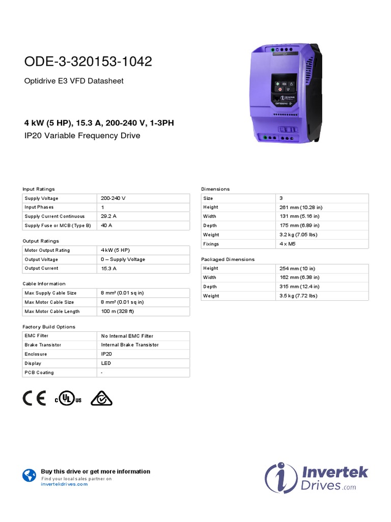 Optidrive E3 VFD Specifications | PDF