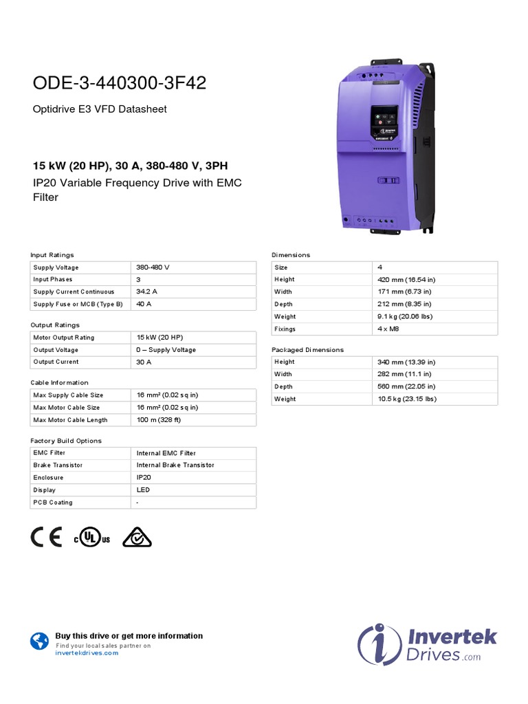 Invertek Drives Ode 3 440300 3f42 Datasheet Pdf Information And