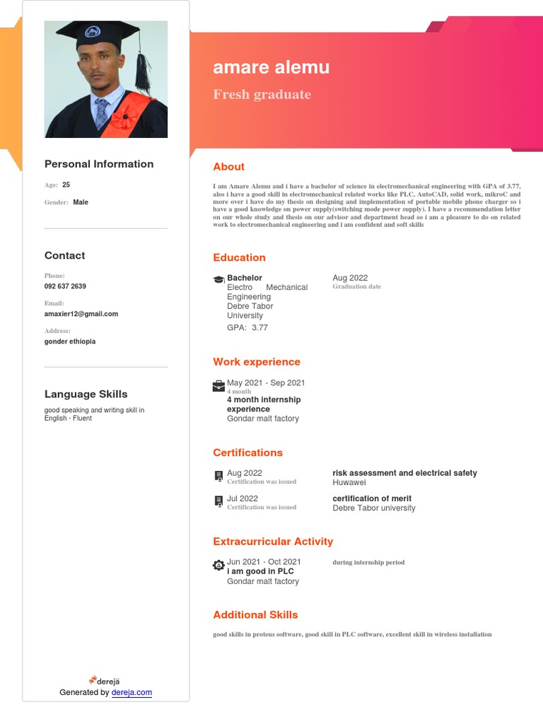 CV Format for Ethiopian Fresh Graduates | PDF