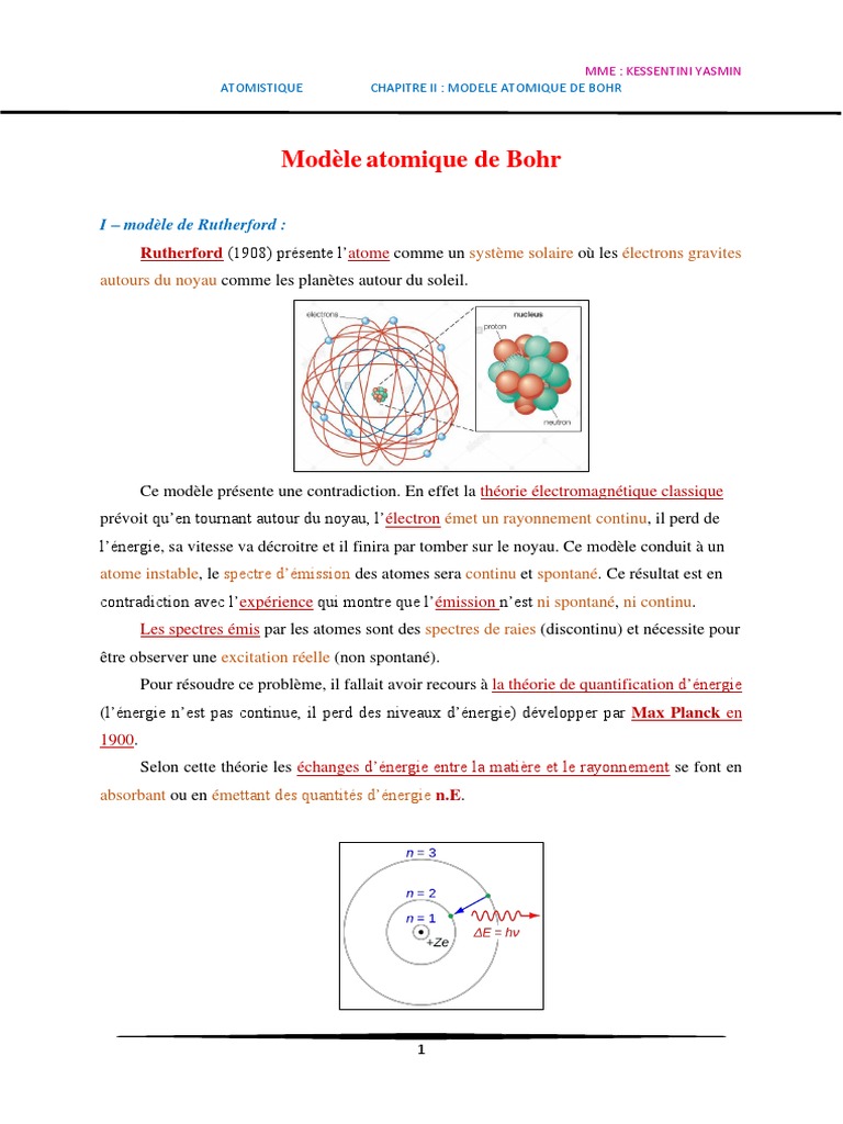 Modèle Atomique de Bohr | PDF | Atomes | Spectre électromagnétique