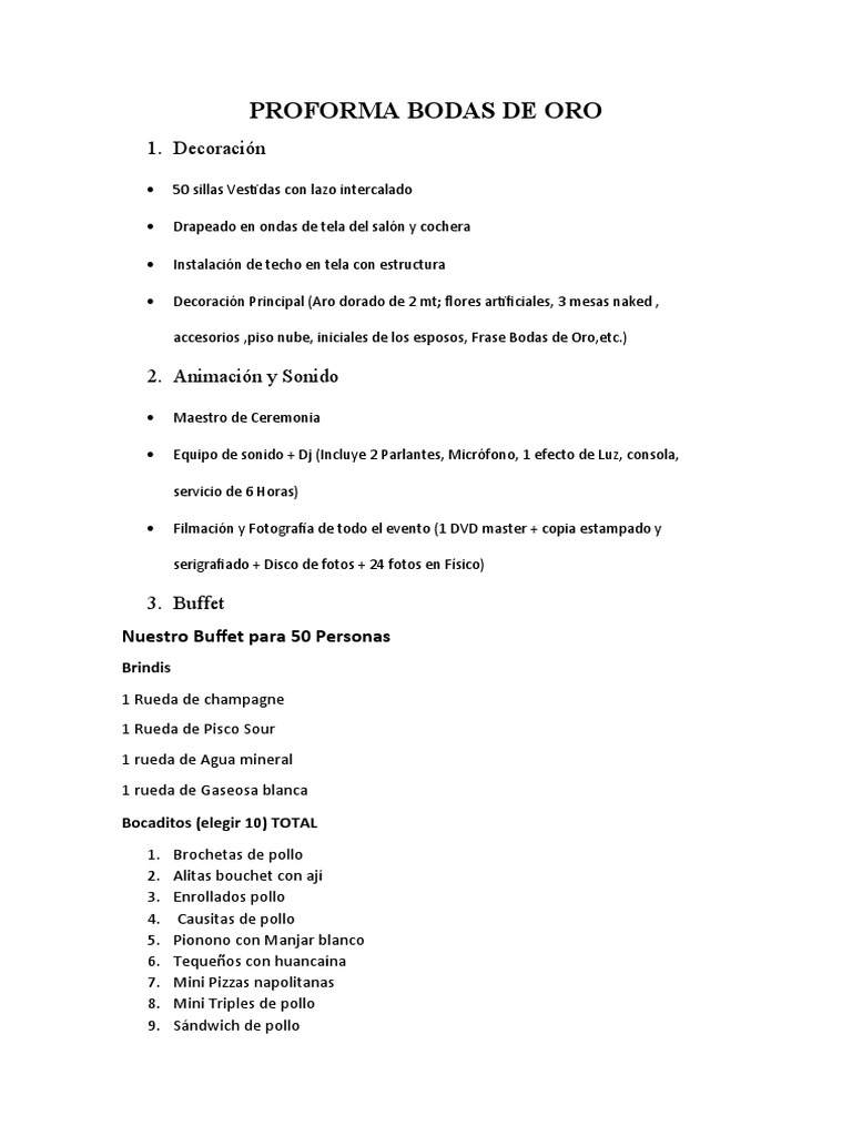 Proforma Bodas de Oro | PDF