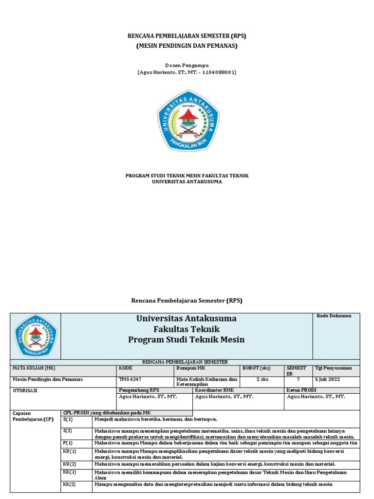 RPS - Agus Harianto - Mesin Pendingin Dan Pemanas | PDF | Sains & Matematika | Komputer